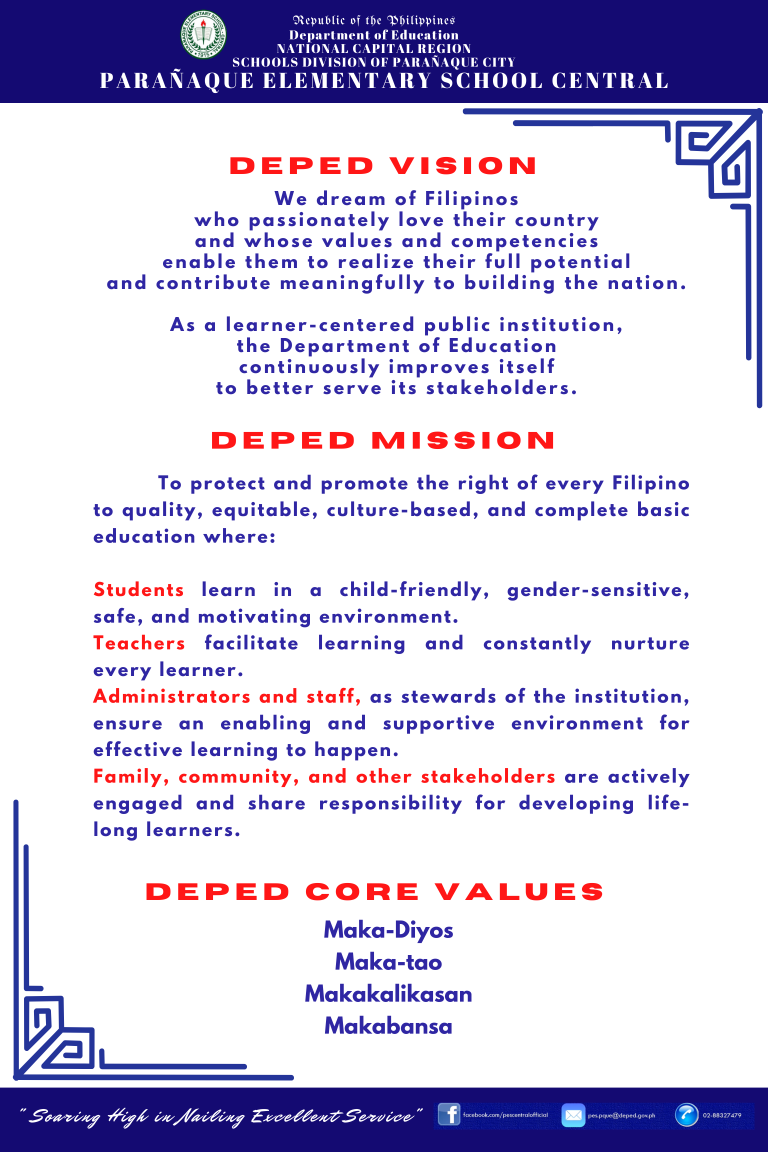 Mission, Vision, & Core Values | ﻿Paranaque Elementary School Central